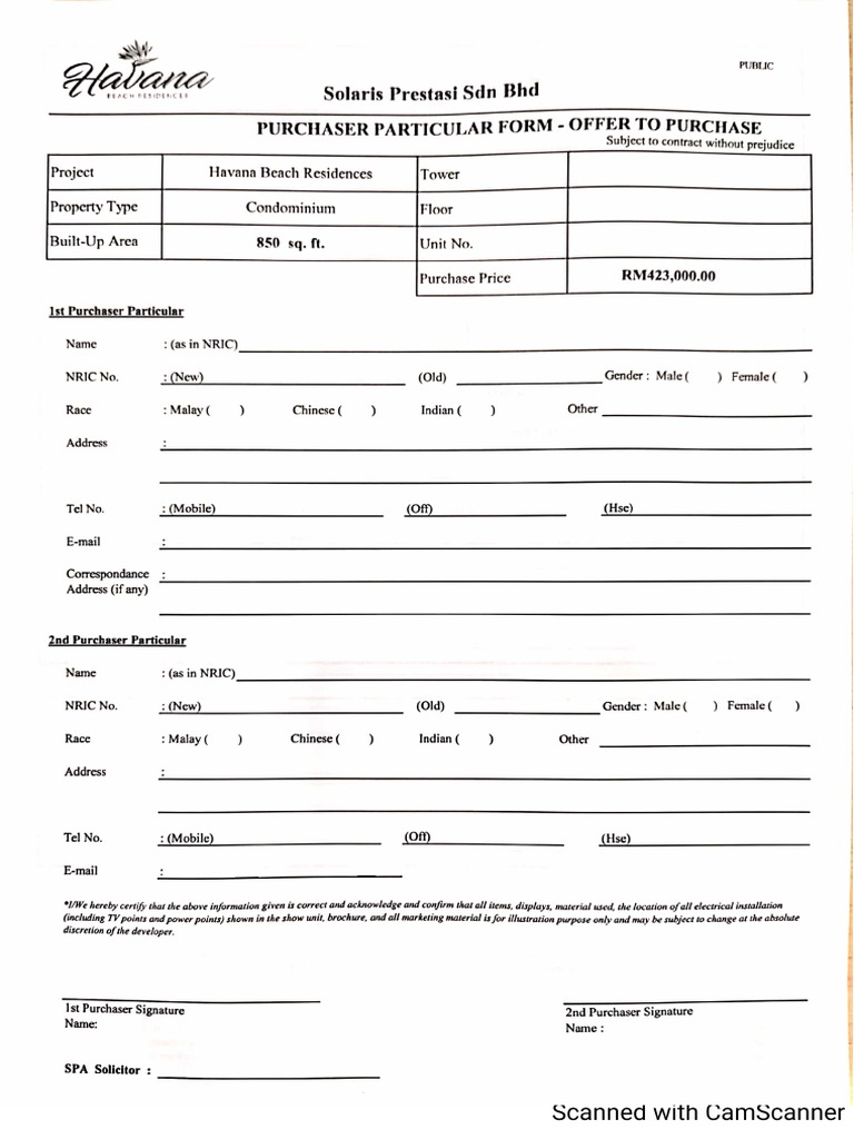 Havana Booking Form (2 CP) | PDF