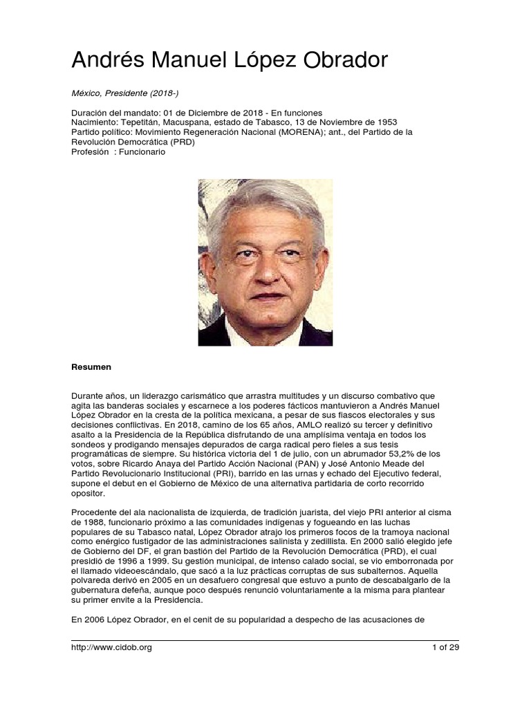 Biografía de AMLO: Presidente de México | PDF | Partido Revolucionario Institucional | México