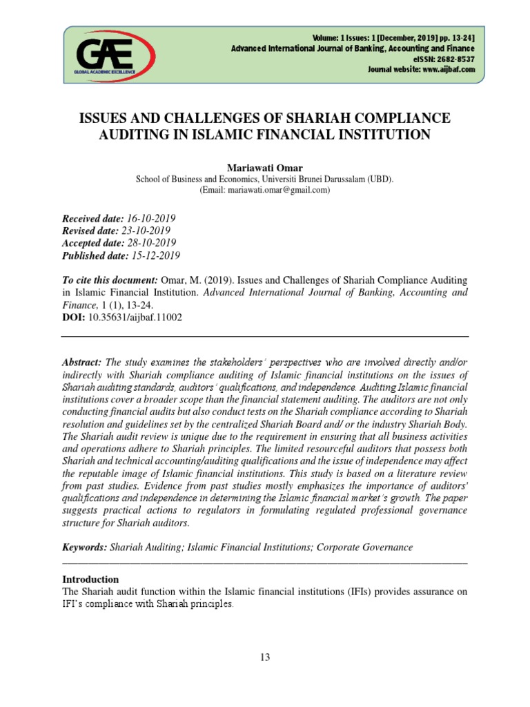 Issues Of Shariah Audit Pdf Audit Islamic Banking And Finance