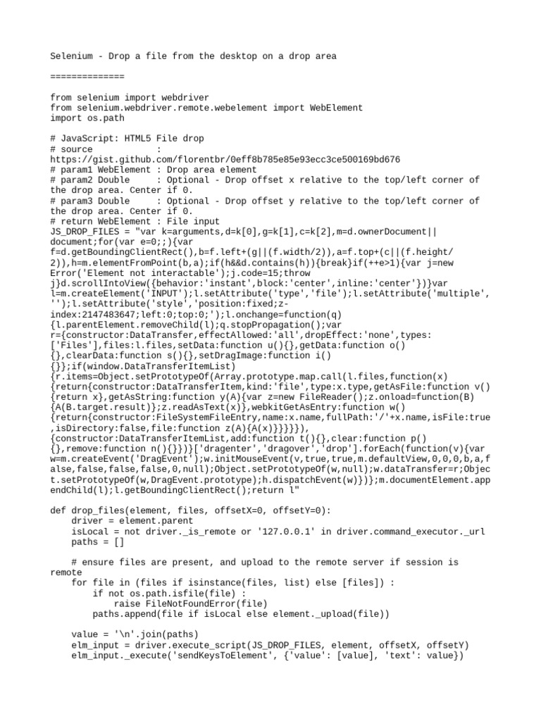 Selenium File Drag-and-Drop Script | PDF