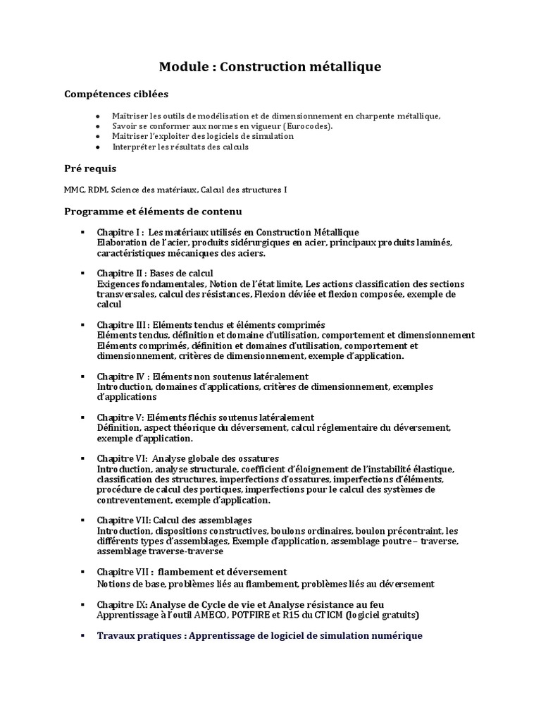 Formation en Construction Métallique | PDF | Flambage | Résistance des ...