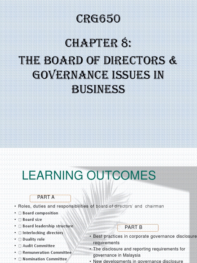 Chapter 8 Board of Directors | PDF | Board Of Directors | Governance