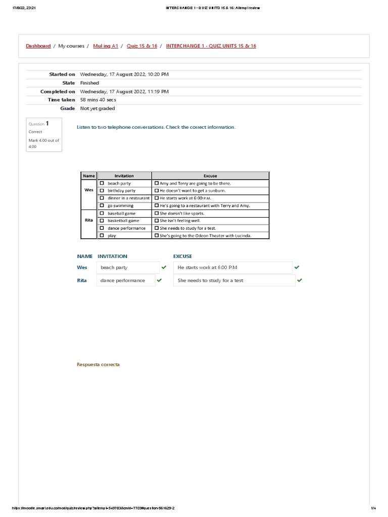 INTERCHANGE 1 - QUIZ UNITS 15 & 16 - Attempt Review | PDF | Human ... INTERCHANGE 1 - QUIZ UNITS 15 & 16 - Attempt Review | PDF | Human ...