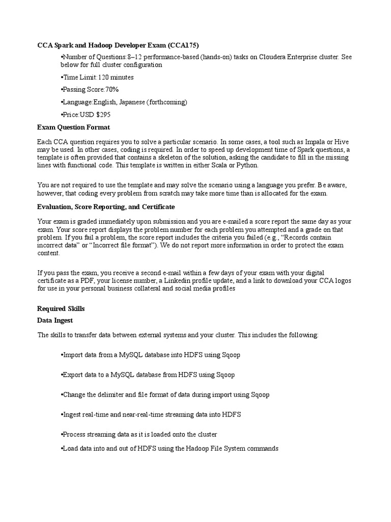 Cca Spark And Hadoop Developer Exam Cca175 Review Pdf Apache Spark Apache Hadoop