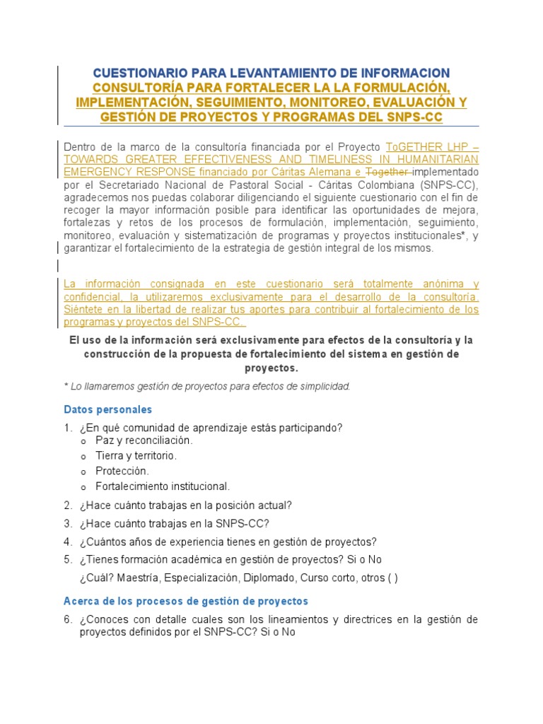Cuestionario de Levantamiento de Informacion | PDF | Crecimiento personal y profesional | Negocios