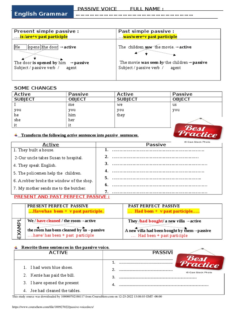 Passive Voice: A Guide to English Grammar Structures | PDF | Perfect ...