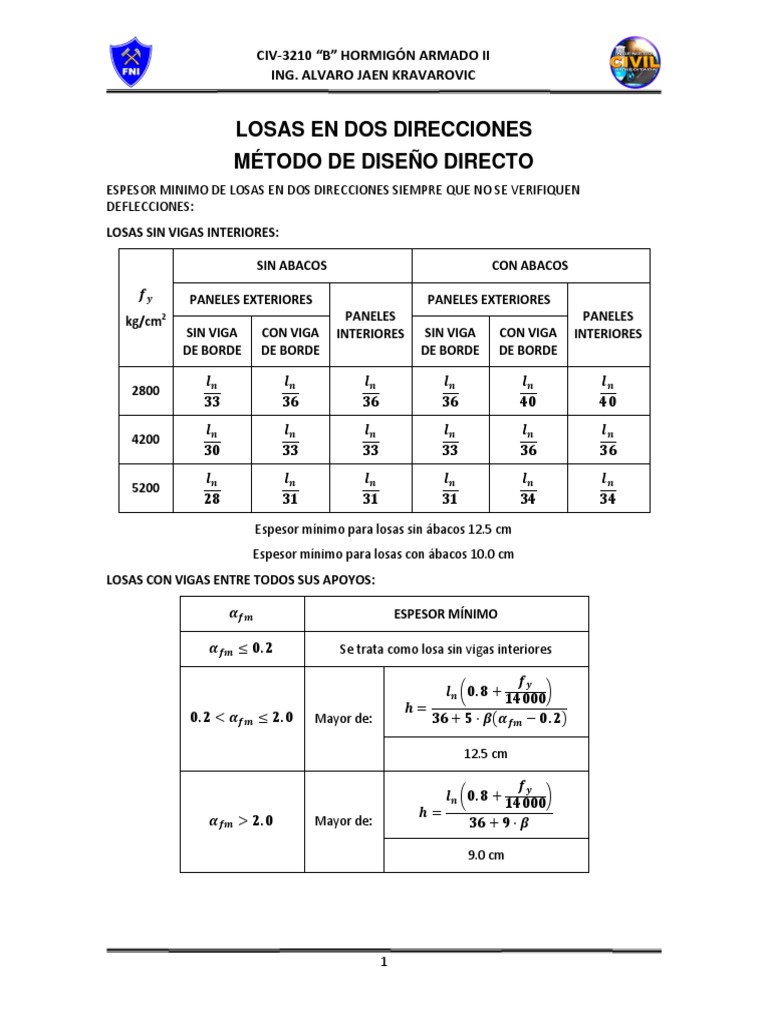 Tema 5 Losas en Dos Direcciones - Metodo de Diseño Directo | PDF | Doblar | Viga (Estructura)