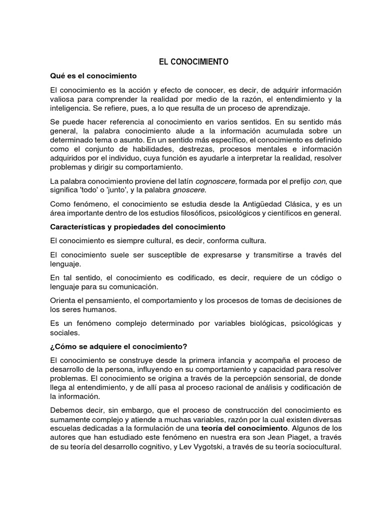El Conocimiento | PDF | Conocimiento | Experiencia