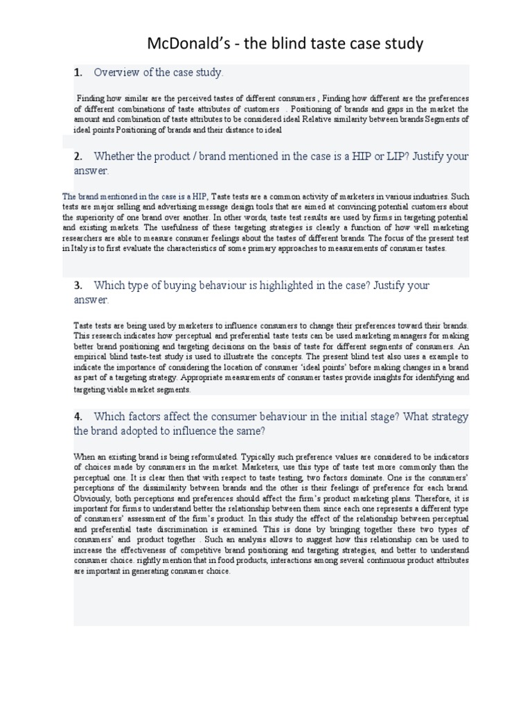 Understanding Consumer Taste Perceptions And Preferences Through A