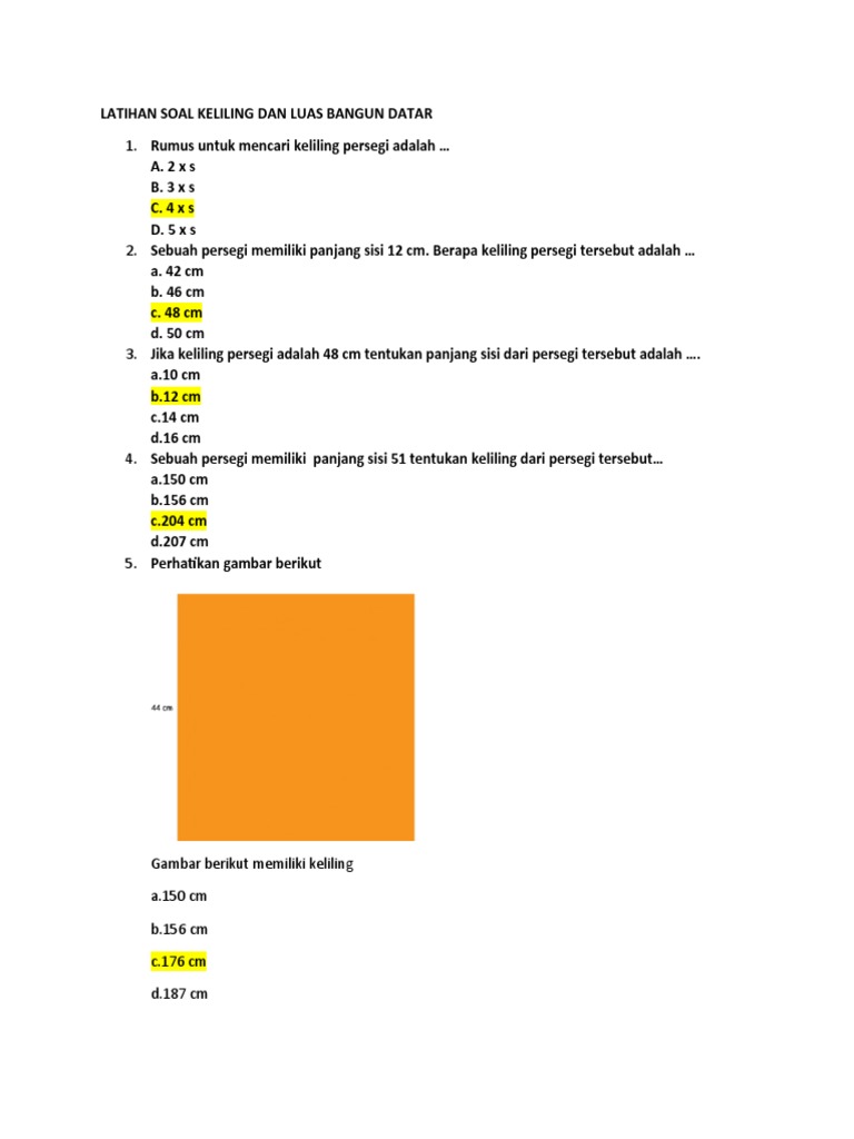 Latihan Soal Keliling Dan Luas Bangun Datar | PDF