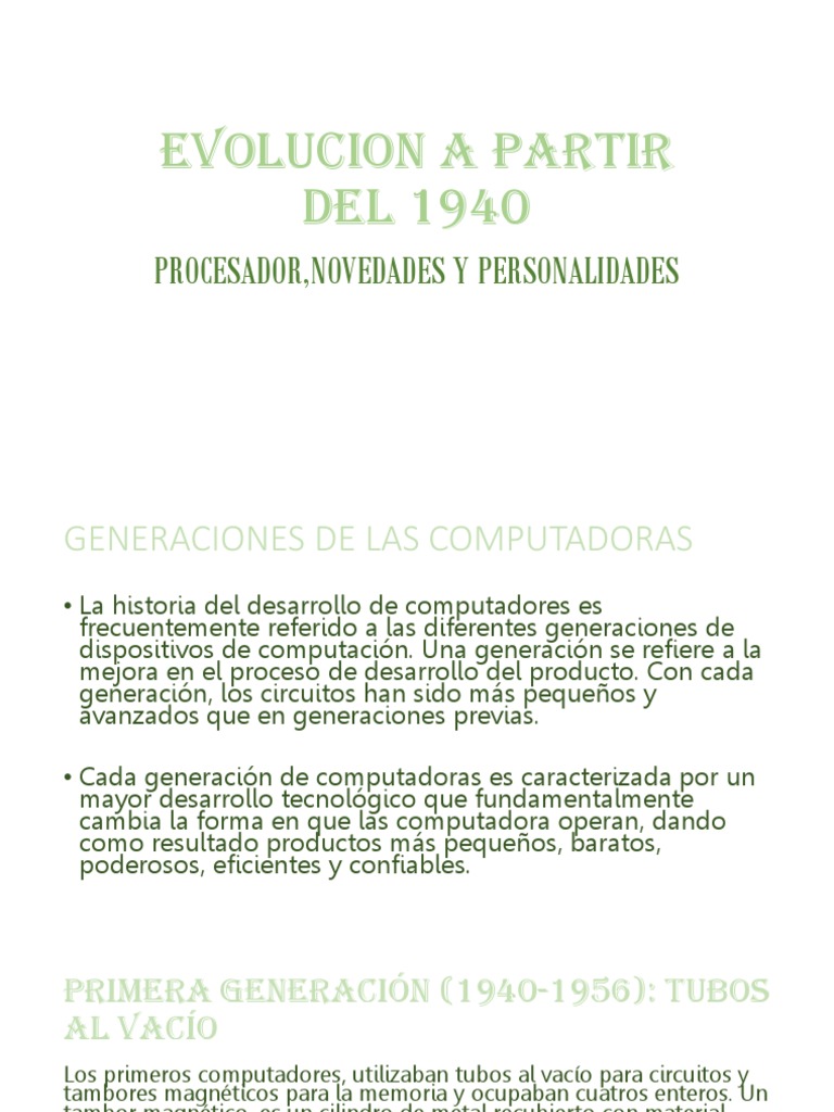 Evolución de Computadoras 1940-2023 | PDF | Microprocesador | Circuito integrado