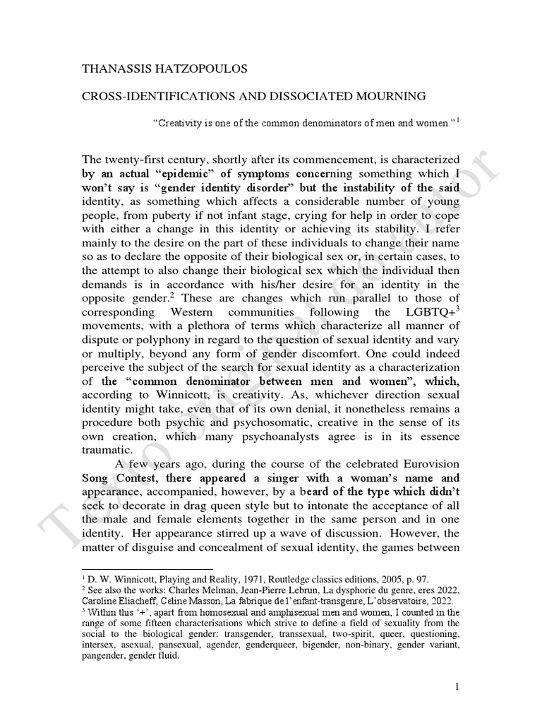 Thanassis Hatzopoulos Cross Identifications Original | PDF | Gender ...