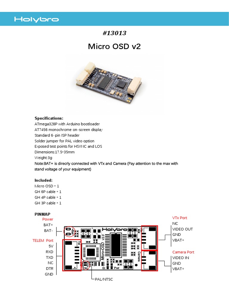 Holybro Micro OSD V2 Manual | PDF