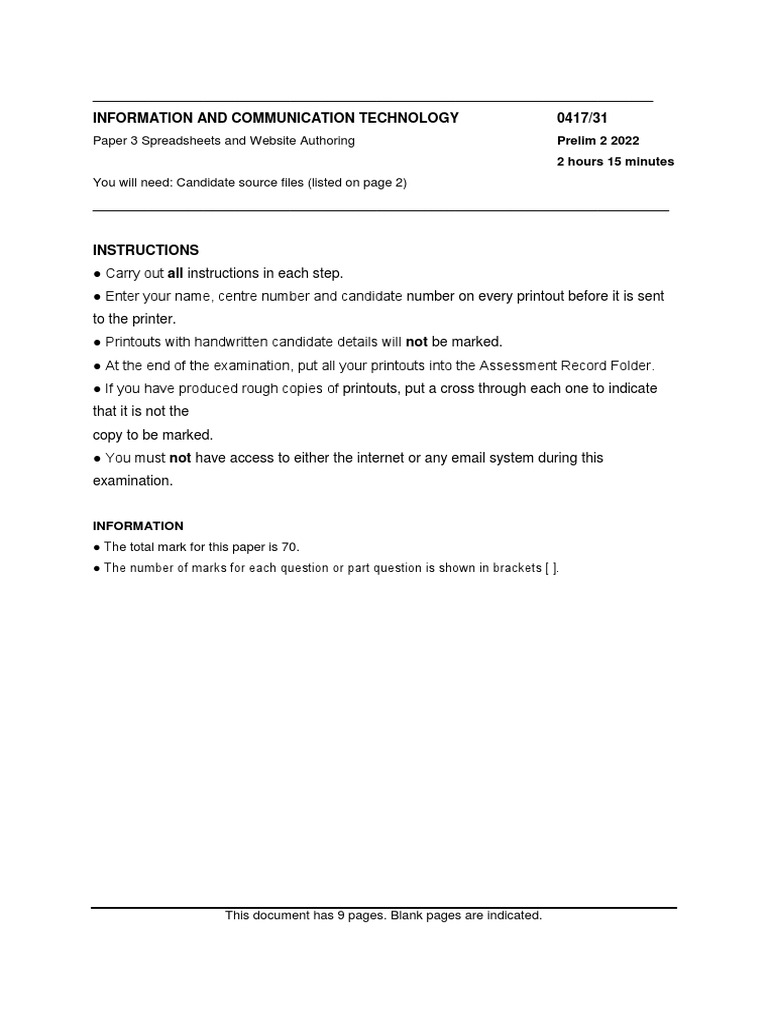 0417 ICT Paper 3 Percent QP | PDF | World Wide Web | Internet & Web