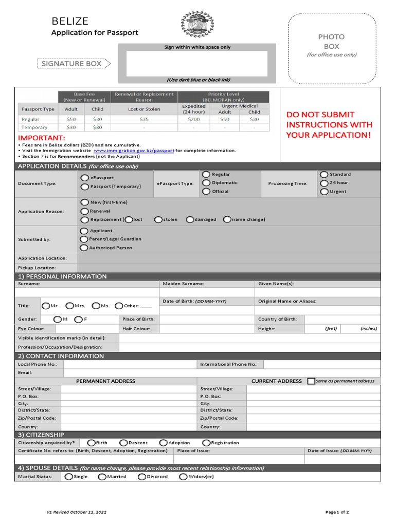 Belize ePP PP Application Form - LEGAL - v2 - Oct 26 2022 | PDF ...