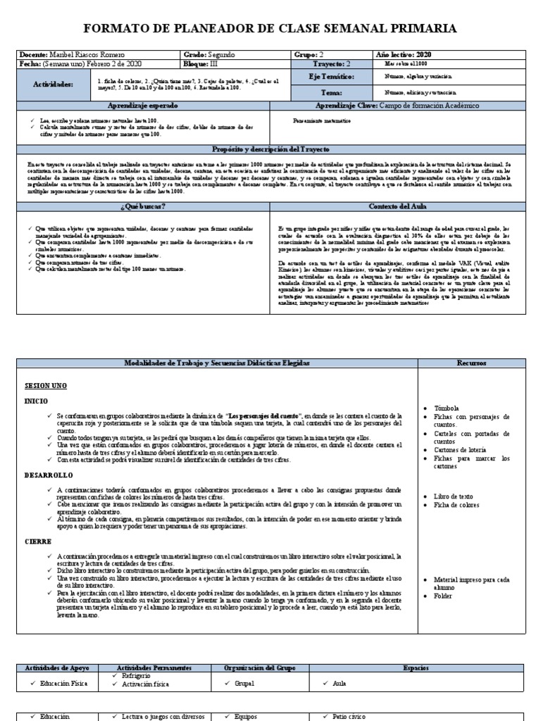 01) Modelo Planeador de Clase Primaria | PDF | Aprendizaje | Evaluación