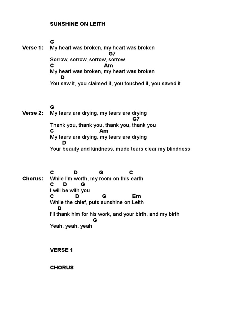 Sunshine On Leith Chords | PDF