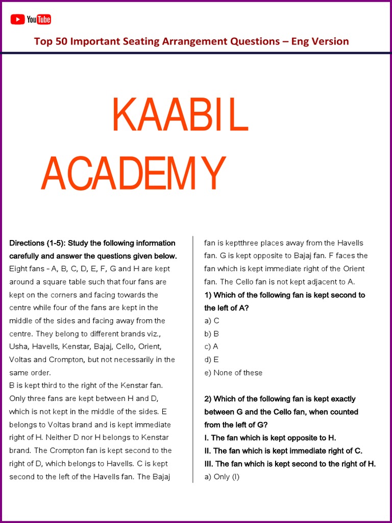 "Top Seating Arrangement Puzzles" | PDF | Platinum | Silver