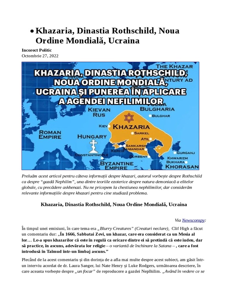 Khazaria, Dinastia Rothschild, Noua Ordine Mondială, Ucraina | PDF
