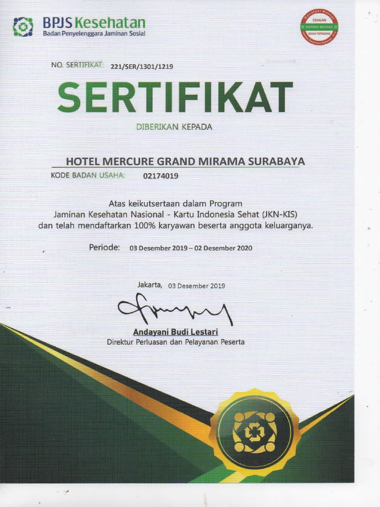 Sertifikat BPJS Kesehatan 2019 | PDF