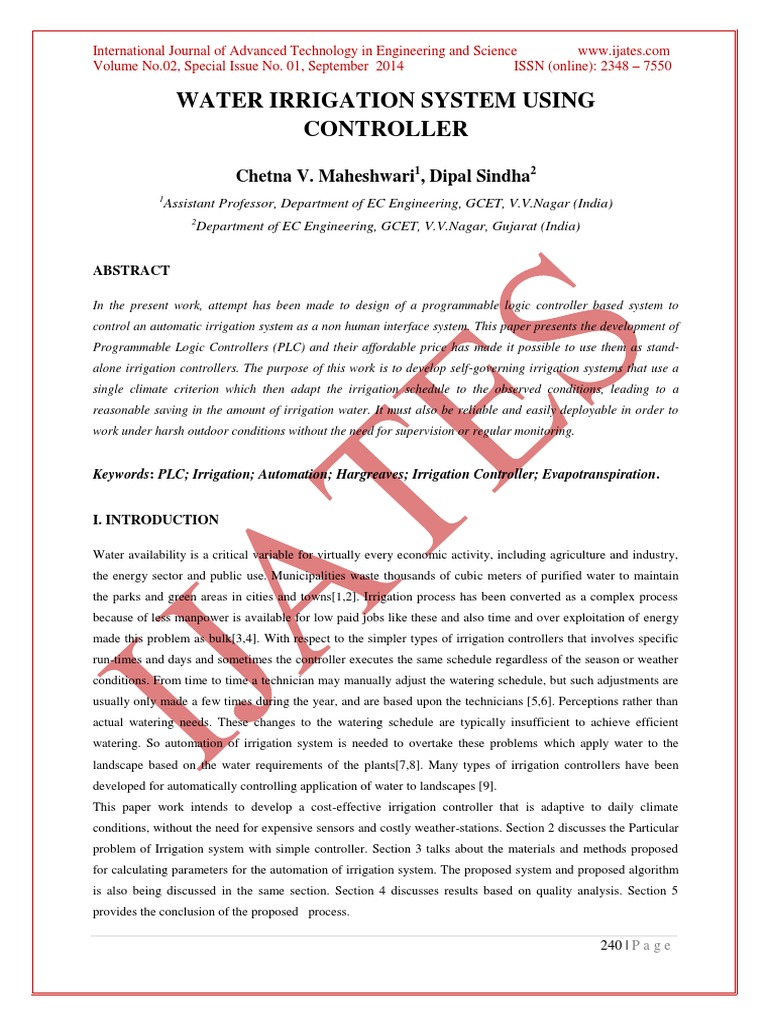 Water Irrigation System Using Controller | PDF | Programmable Logic Controller | Scada