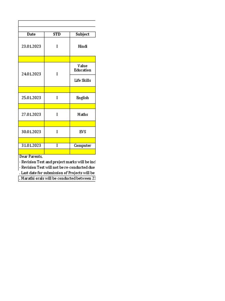 Ryan International School, Nerul III Mid Term Portion & Time Table 2022-23 Date STD Subject | PDF