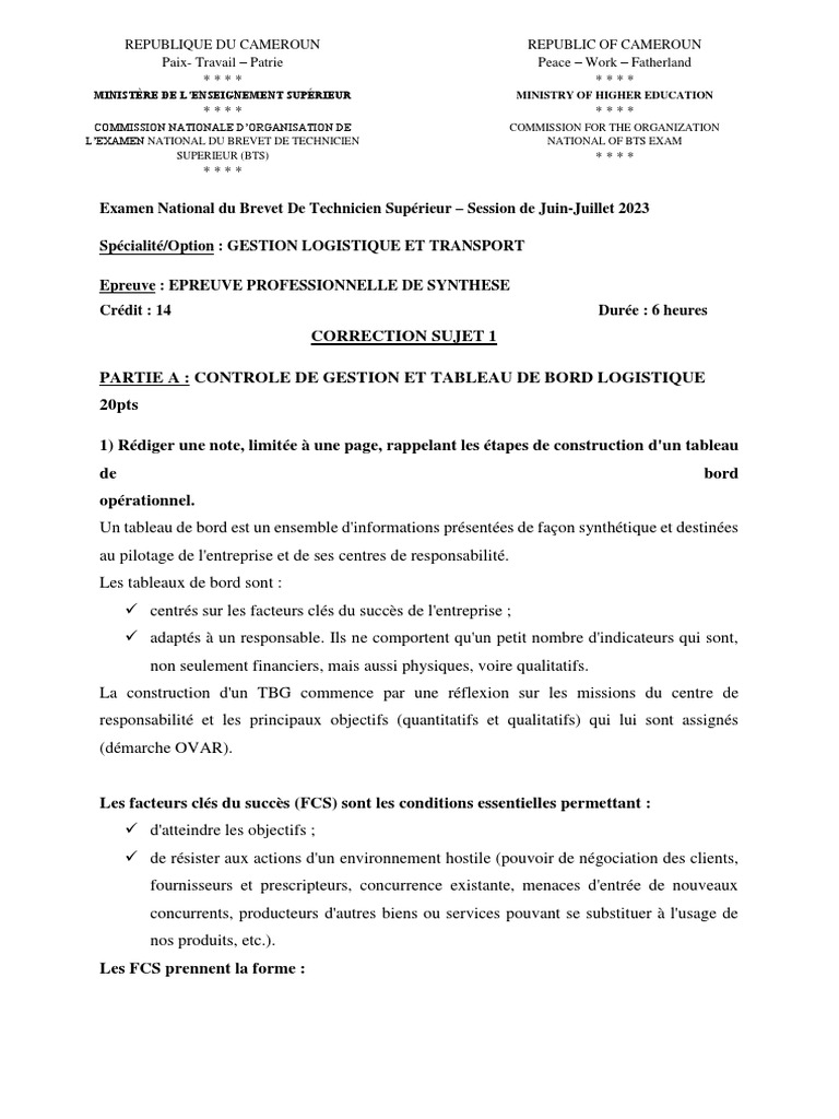 Correction Sujet 1 Eps GLT | PDF