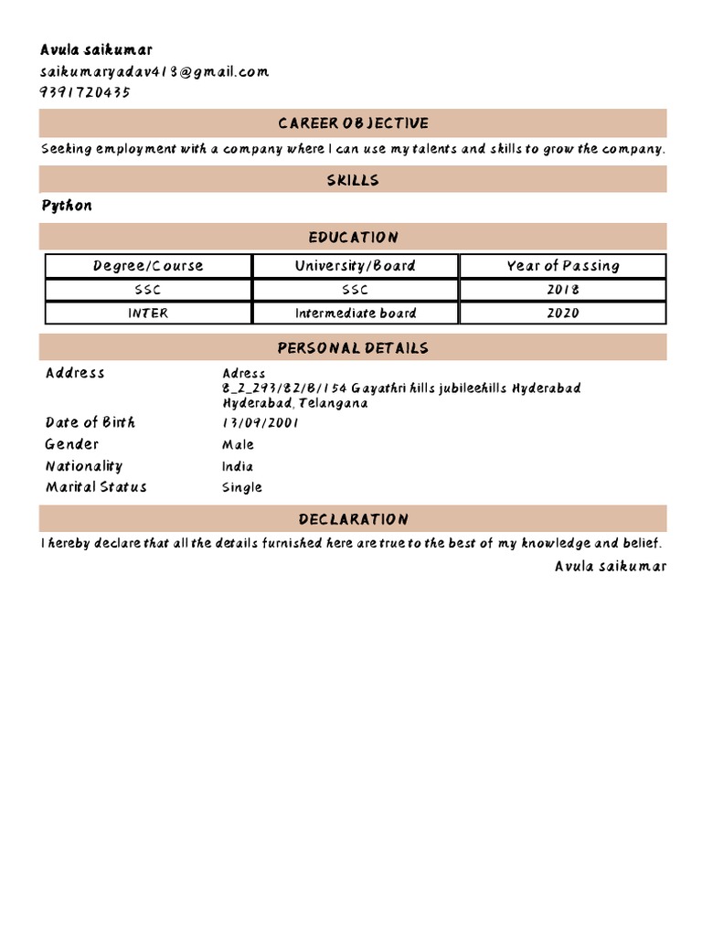 Resume Avula Saikumar Format7 | PDF