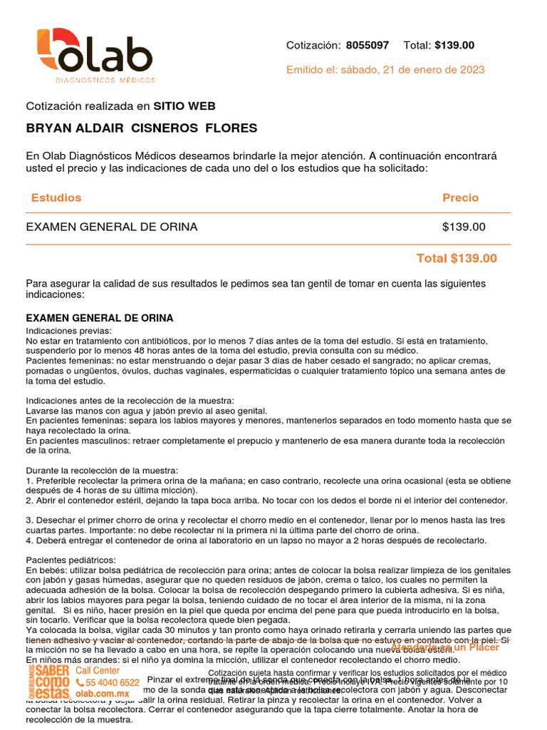 OLAB Cotizacion 8055097 | PDF | Especialidades Medicas | Medicina CLINICA