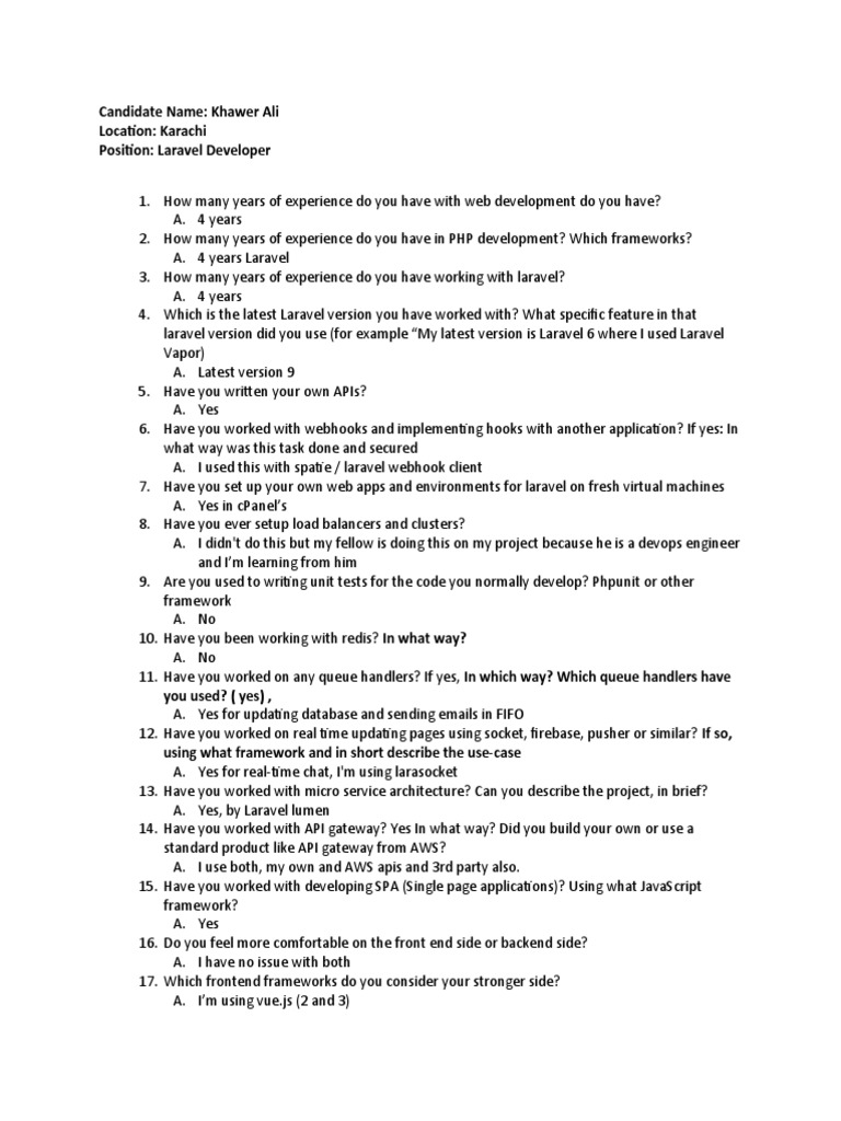 Screening Question-Laravel Developer | PDF | System Software | Computer Programming