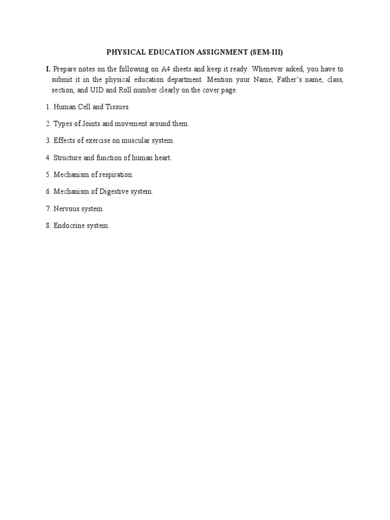 Physical Education Assignment - III | PDF