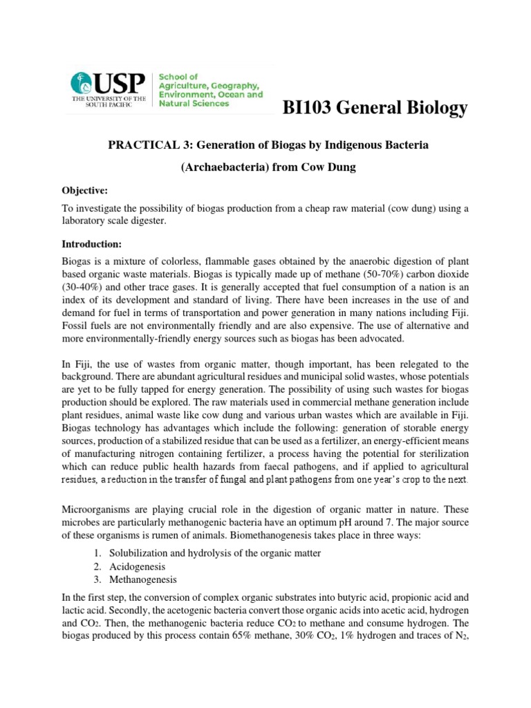 BI103 Practical 3 Handout | PDF | Biogas | Anaerobic Digestion