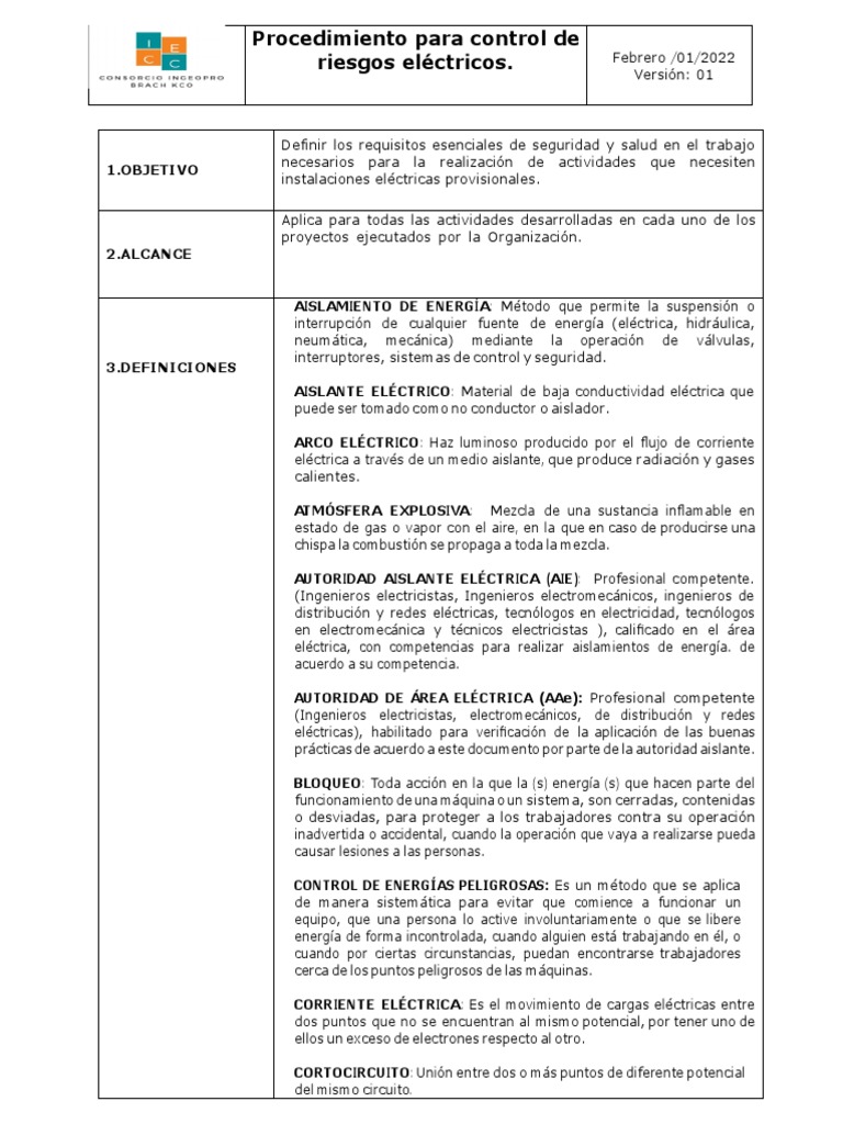 2 1 Proc Control De Riesgo Electrico Pdf Ingenieria Eléctrica
