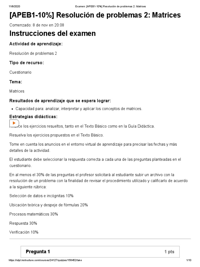 Examen - (APEB1-10%) Resolución de Problemas 2 - Matrices | PDF ...