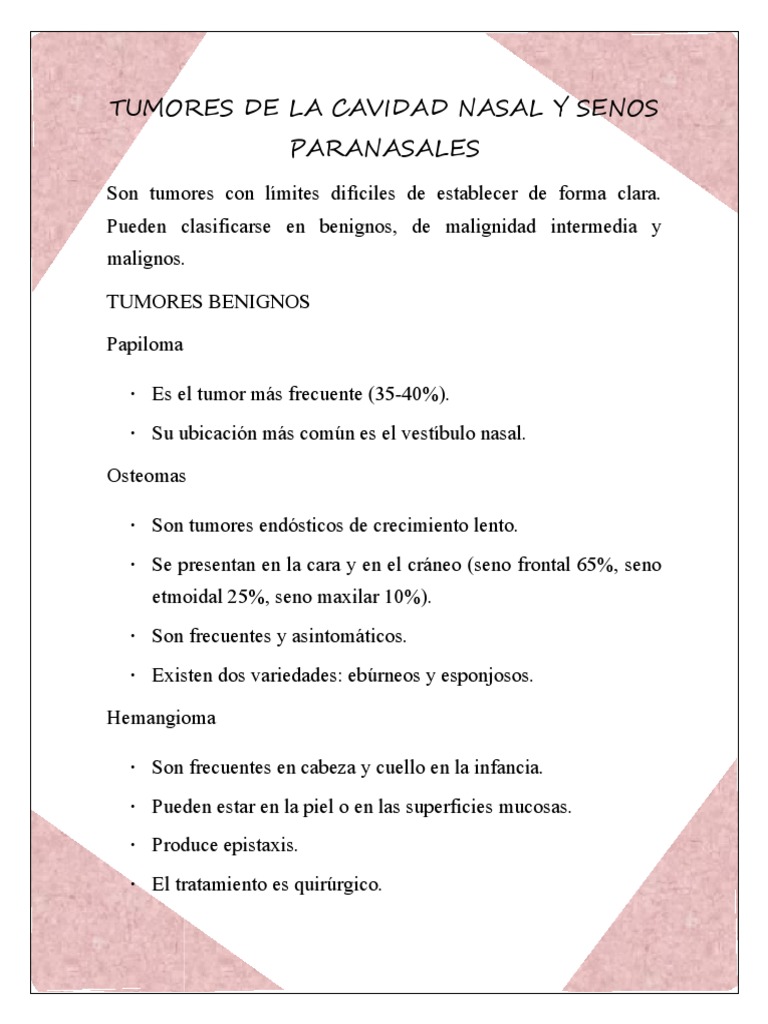 Tumores de La Cavidad Nasal y Los Senos Paranasales | PDF | Neoplasias | Enfermedades y trastornos