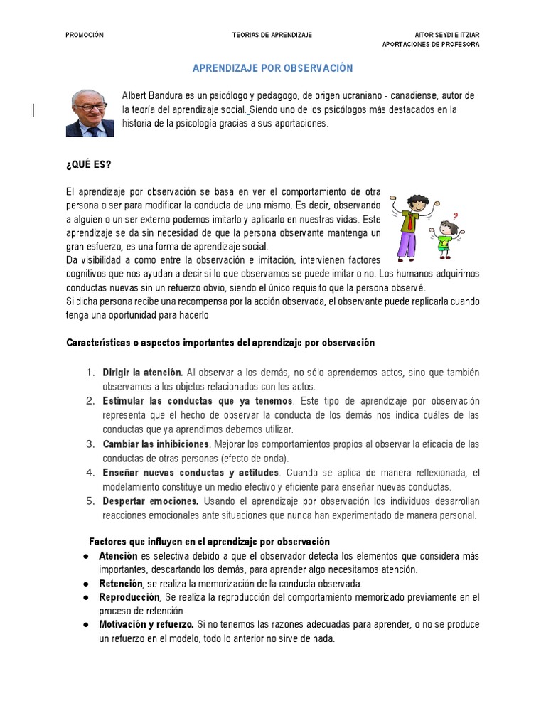 Aprendizaje Por Observacion | PDF | Aprendizaje | Comportamiento