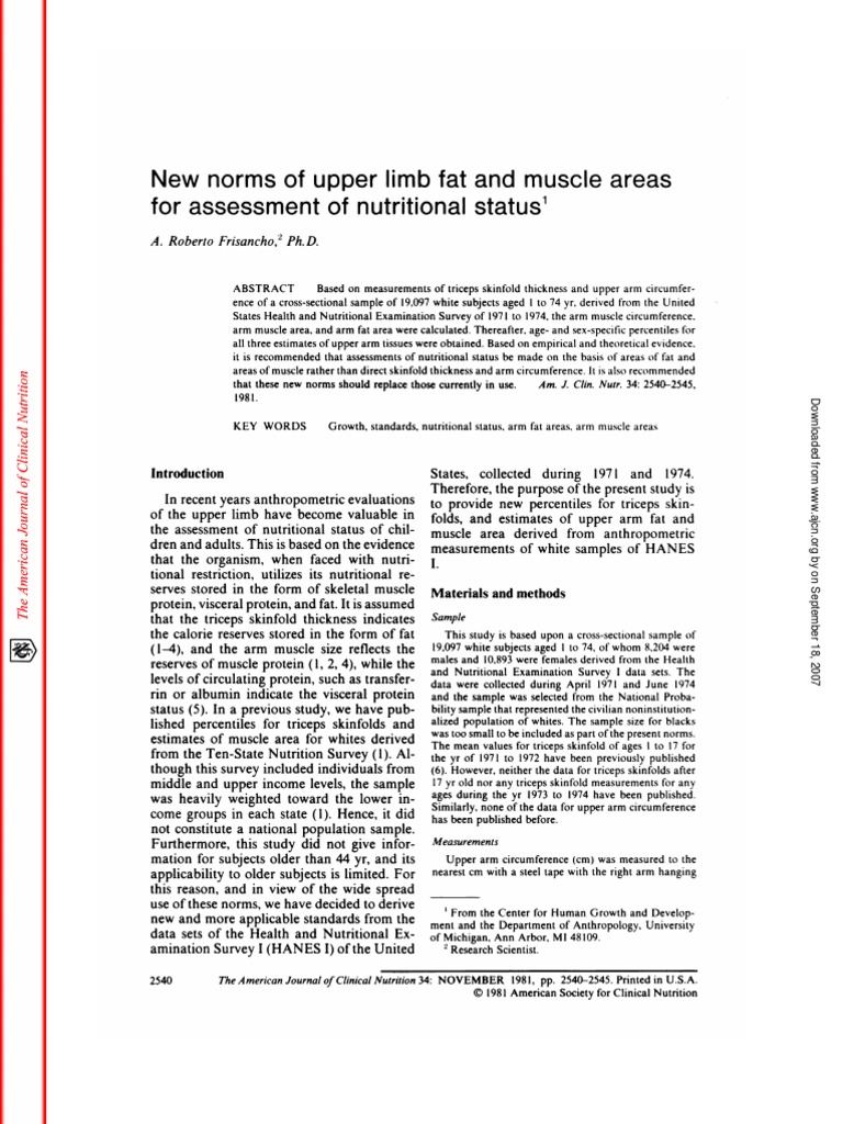 New Norms of Upper Limb Fat and Muscle Areas For Assessment of ...