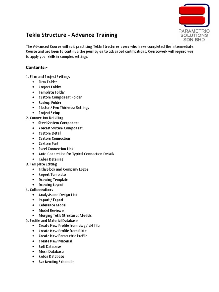 Tekla Structure-Advance Course Outline | PDF