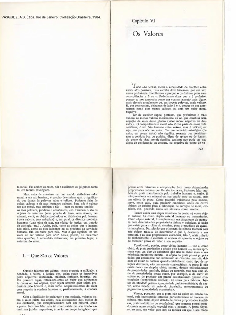 SANCHES VASQUEZ CAP.6 Os - Valores | PDF | Axiologia | Moralidade
