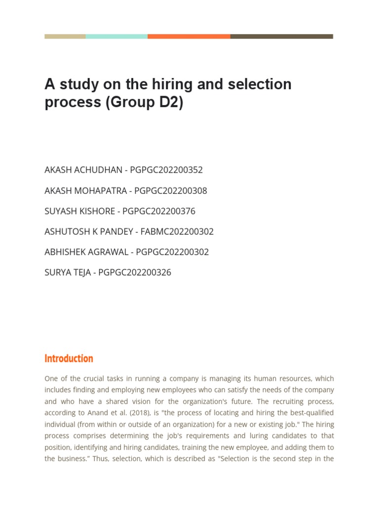 A Study On The Hiring and Selection Process | PDF | Recruitment | Survey Methodology