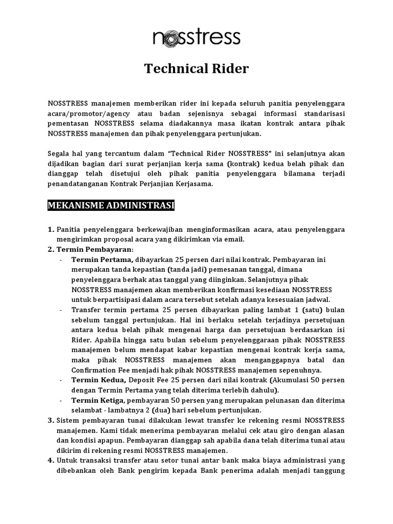 Technical Rider untuk Band Nosstress | PDF