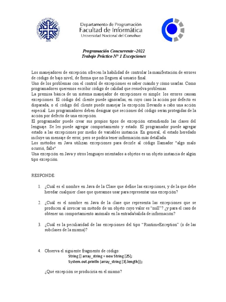 Manejo de Excepciones en Java: Guía Práctica | PDF | Lenguaje de programación | Java (lenguaje ...