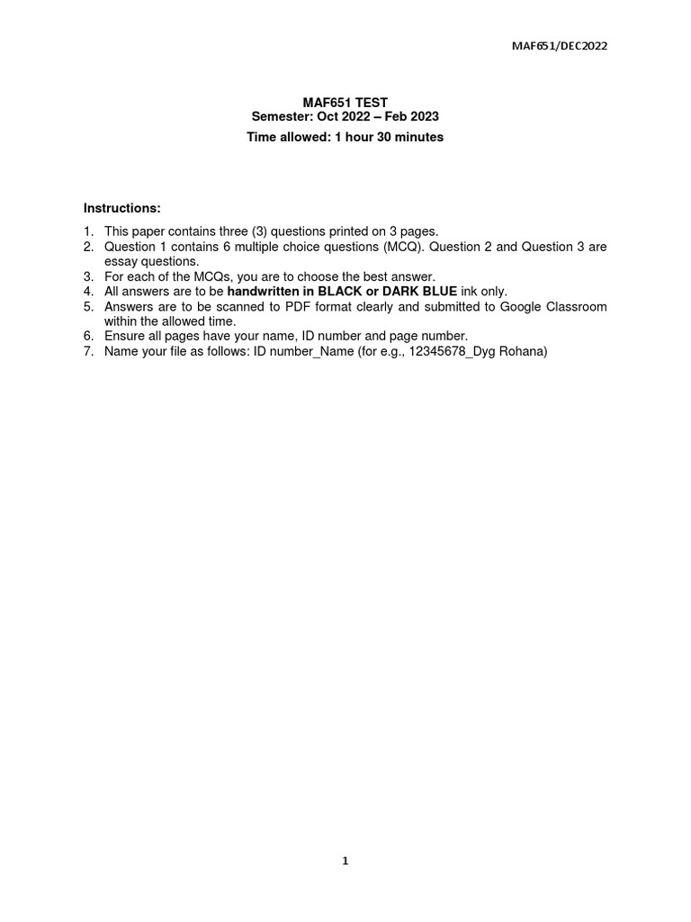 2022 Dec Maf651 Test Q Revised | PDF