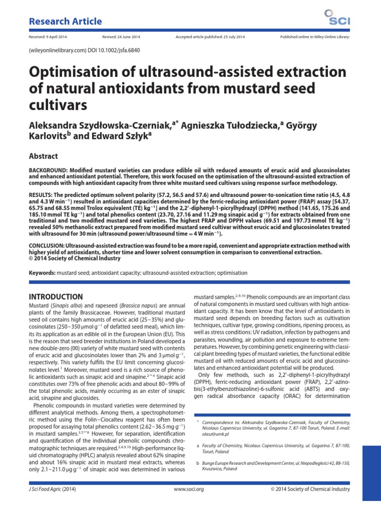 Optimisation Of Ultrasound Assisted Extraction Pdf