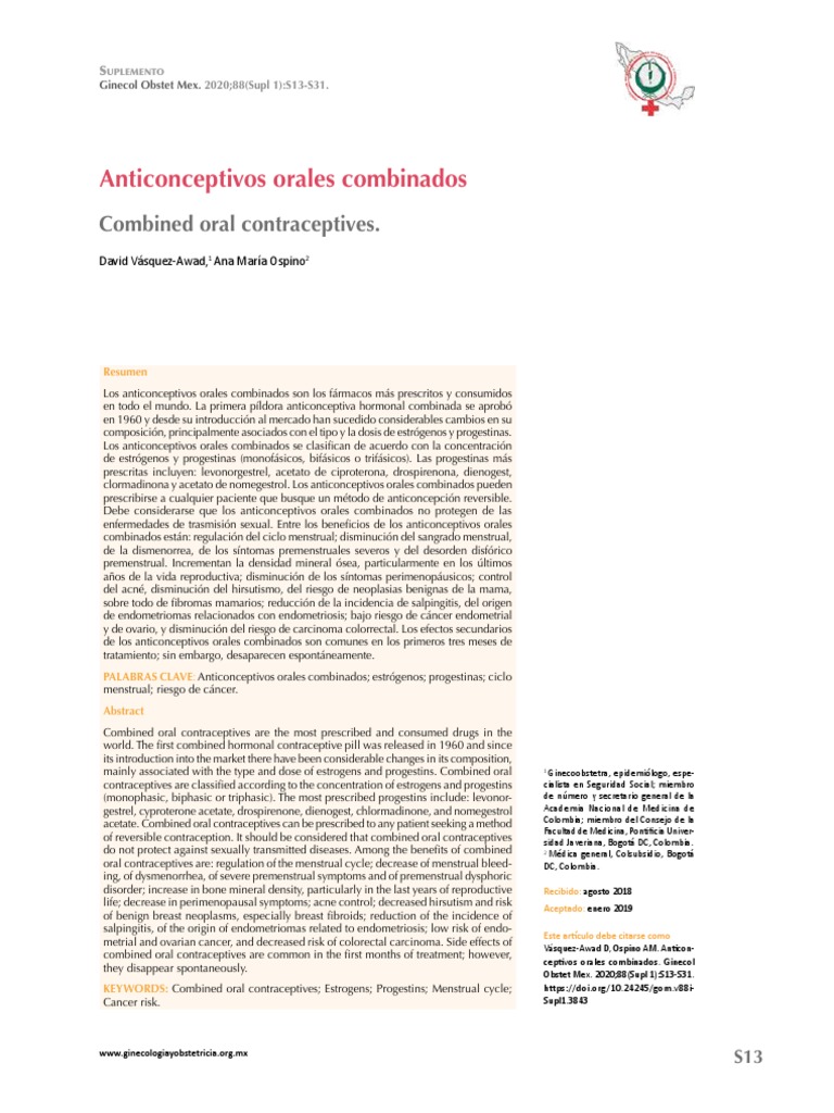 Anticonceptivos Orales Combinados | PDF | Píldora anticonceptiva oral ...