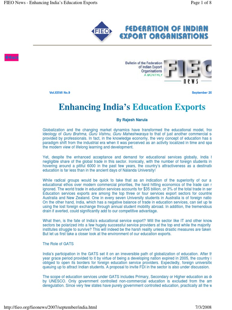 Enhancing India's Education Exports | PDF | Teachers | Exports
