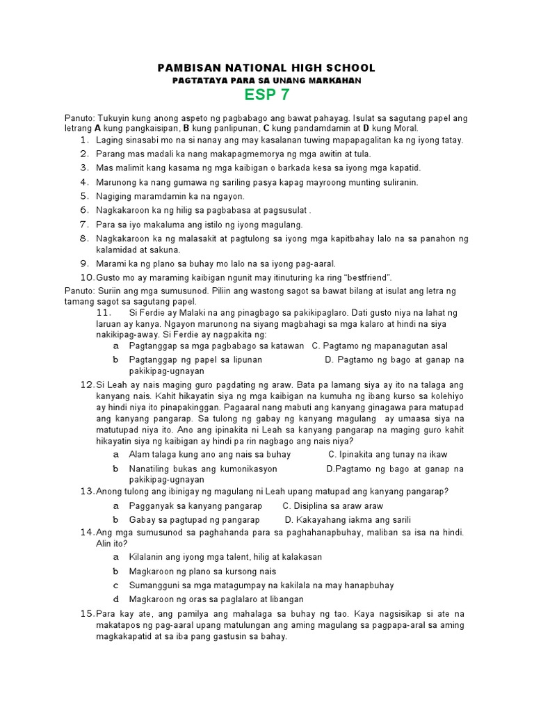 Assessment Esp 7q1 Pdf
