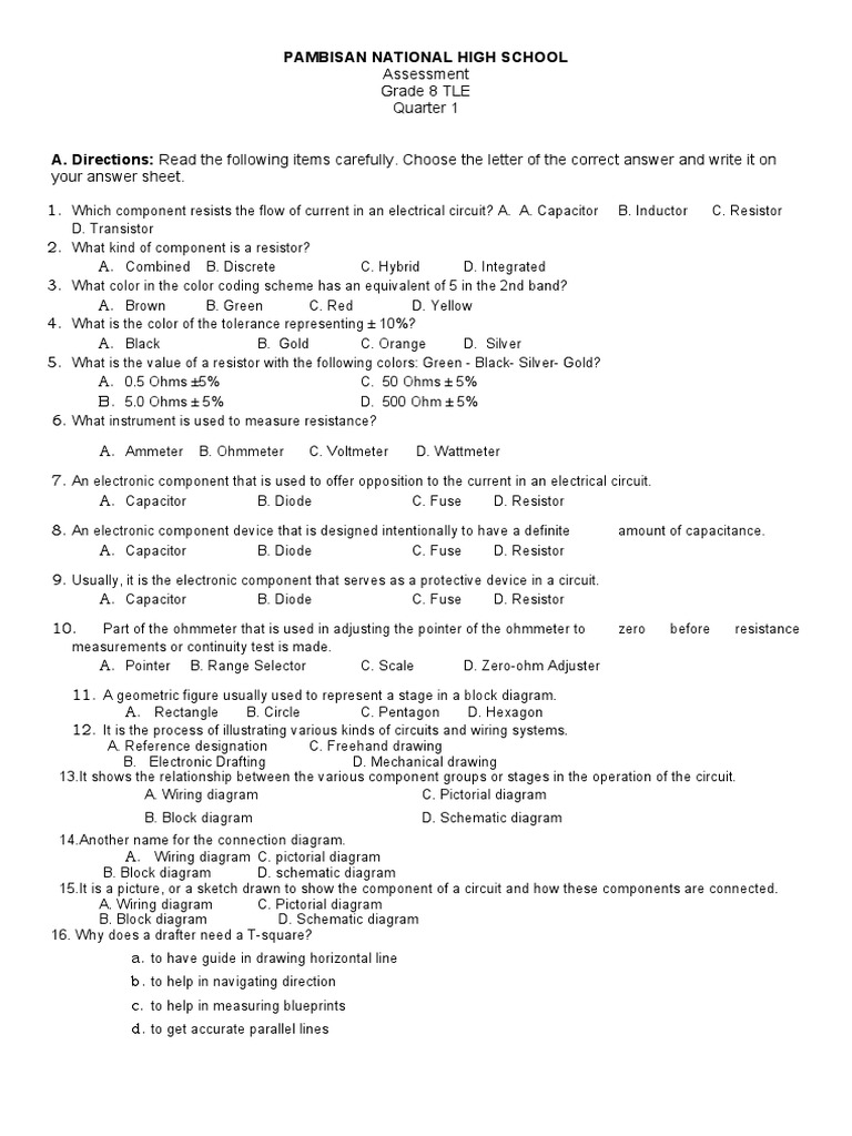 ASSESSMENT G8 TLE q1 | PDF | Technical Drawing | Electronic Component