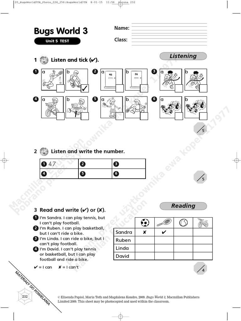 06 Bugs World 3 Unit 5 Test | PDF