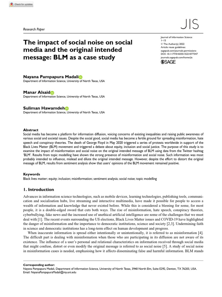 The Impact of Social Noise On #BLM | PDF | Black Lives Matter | Social Media